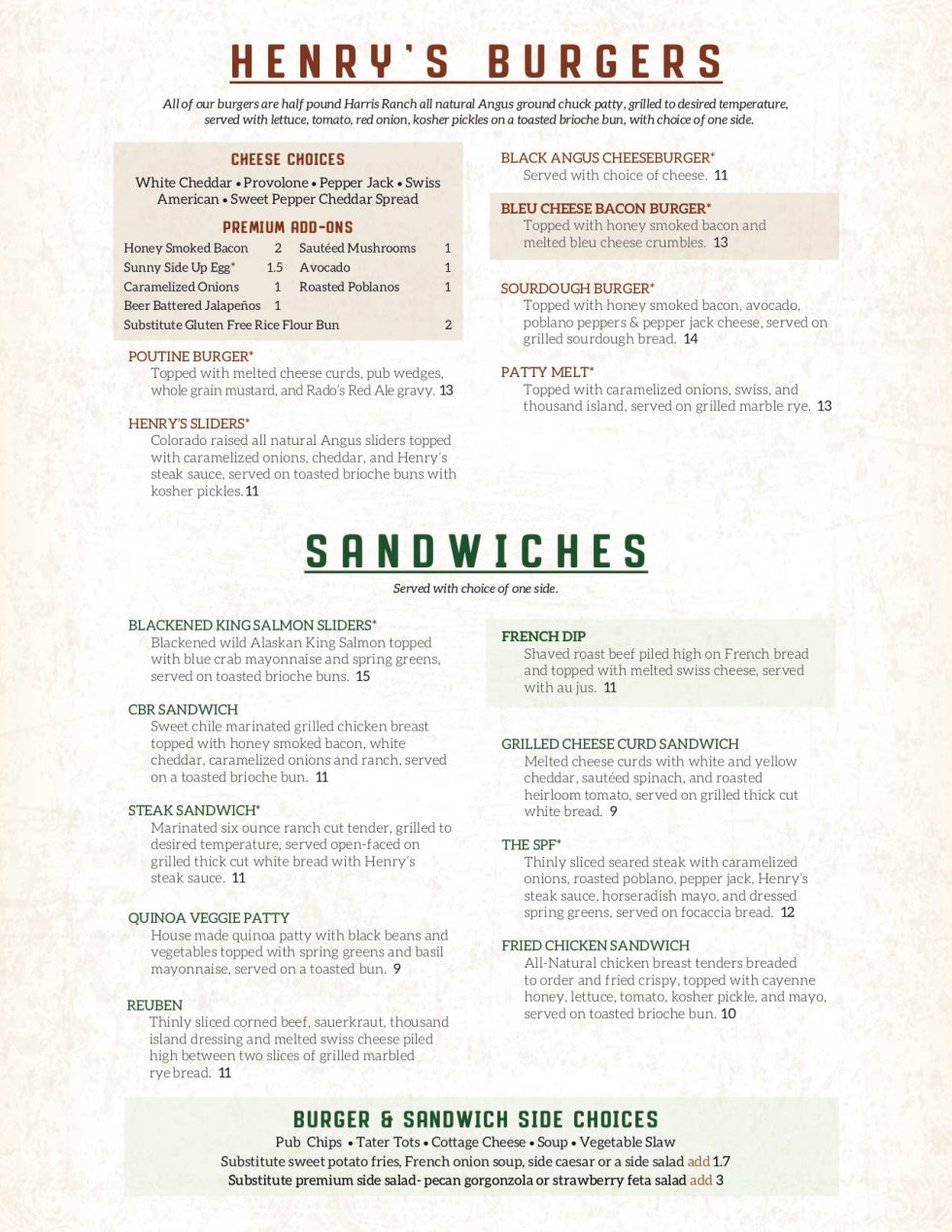 Food & Drink Menu - Henry's Pub
