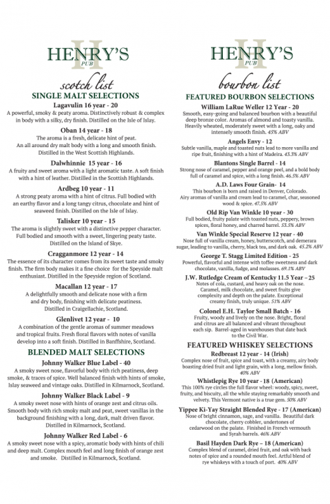 Food & Drink Menu - Henry's Pub