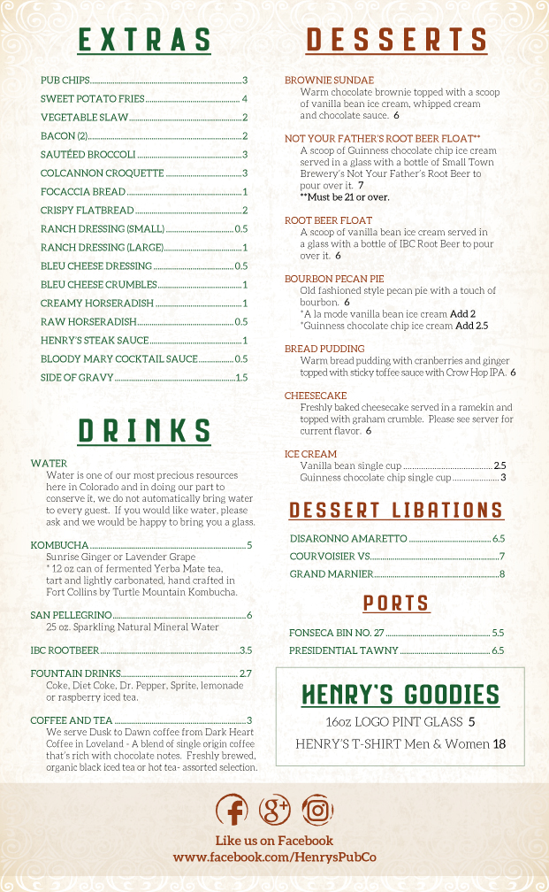 Menu - Henry's Pub