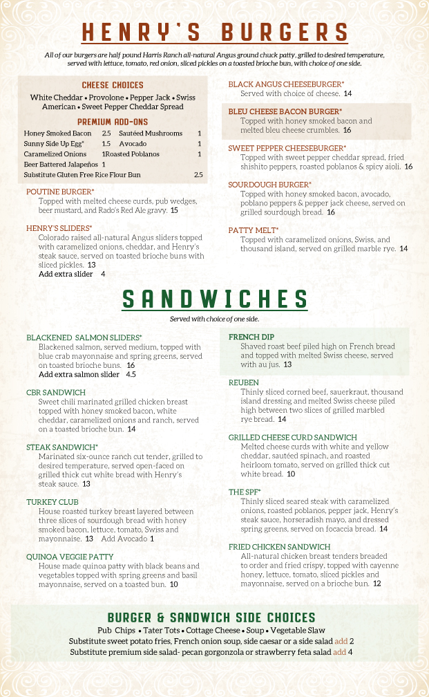 Menu - Henry's Pub