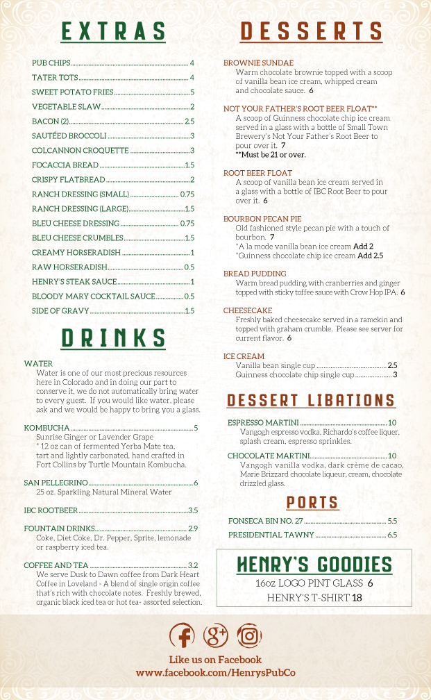 Menu - Henry's Pub