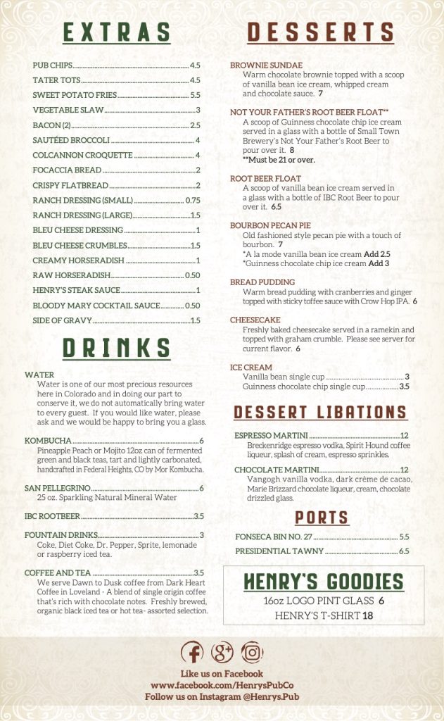 Menu - Henry's Pub