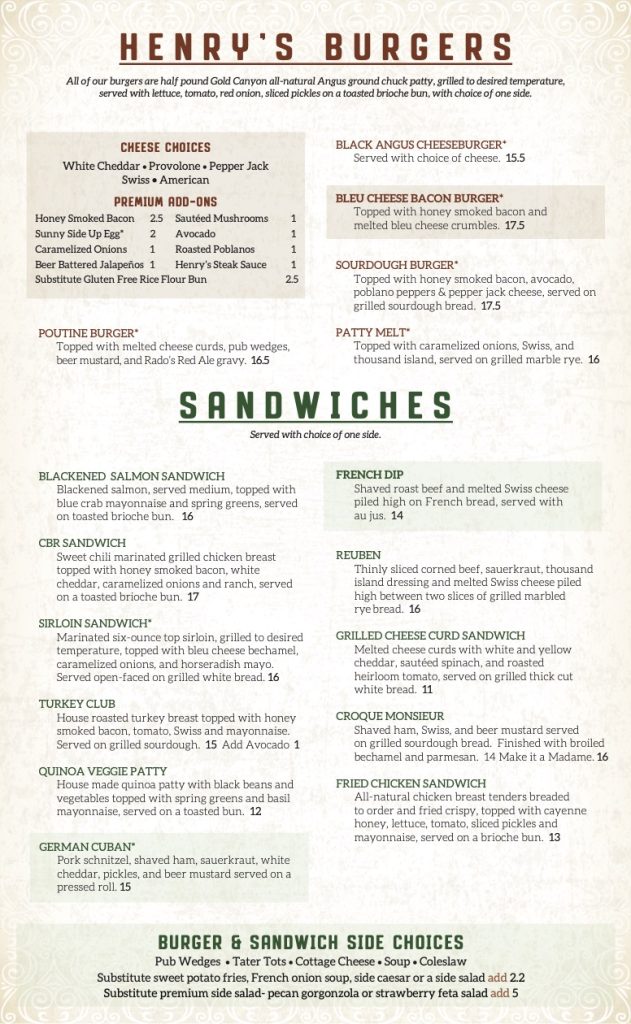 Menu - Henry's Pub