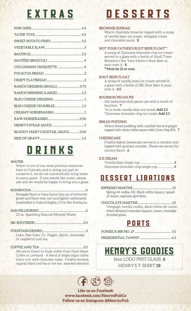 Menu - Henry's Pub