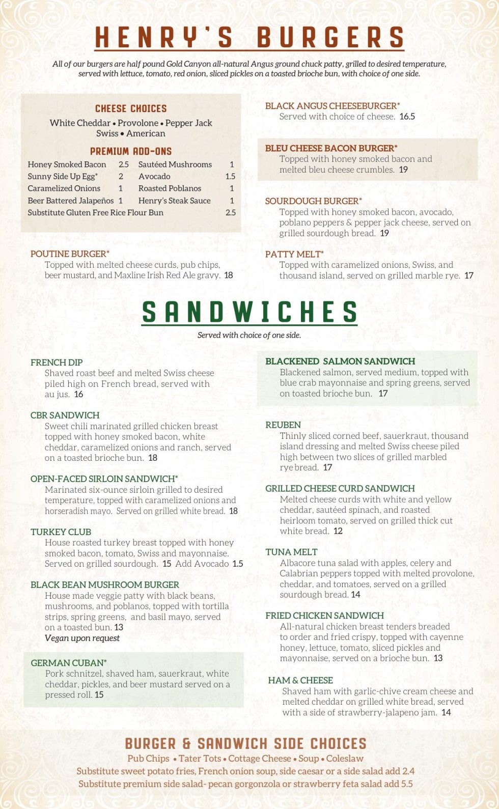 Menu - Henry's Pub